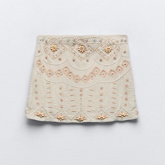 Zara | Skirts | Zara Embroidered Shell Mini Skirt Small Beachy Summer ...
